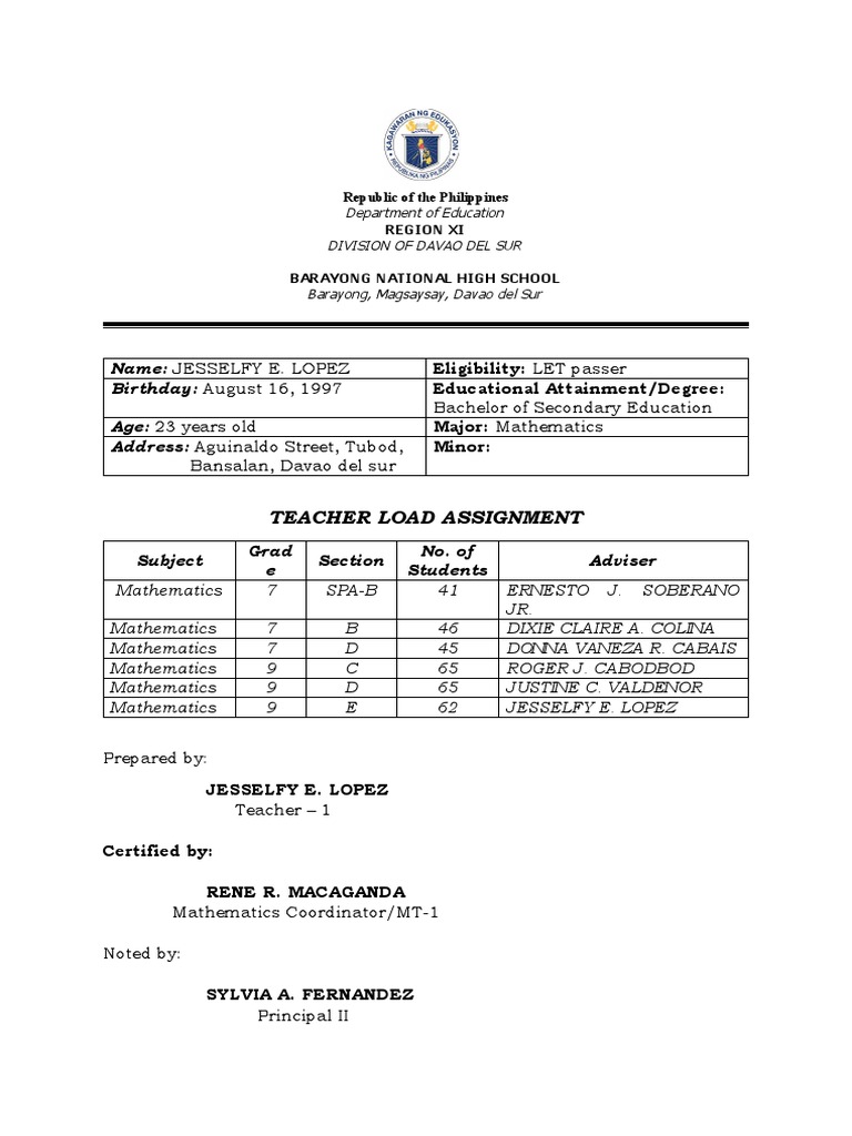 Teachers Load-Teacher Profile | PDF