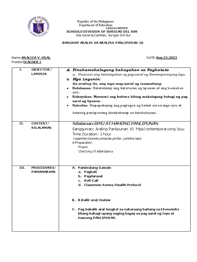 Banghay Aralin Sa Aral - Pan 10 | PDF