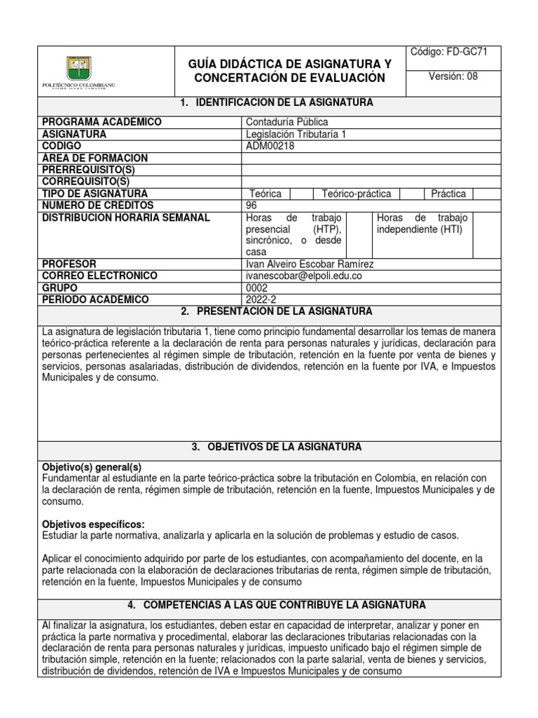 Formato Guía Didáctica FD-GC71 2022-2 | PDF | Crecimiento personal y ...