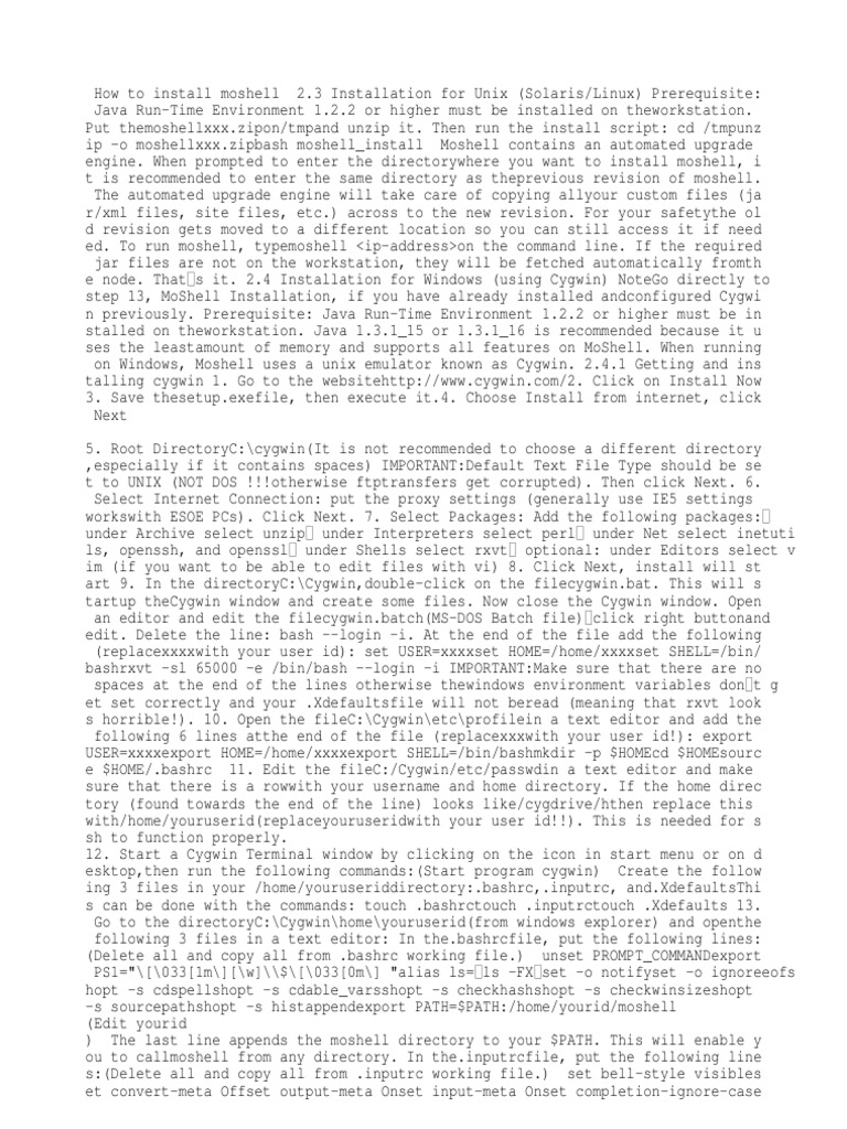 How to Install Moshell 2.3 on Unix (Solaris/Linux) and Windows (Using Cygwin) | PDF | System ...