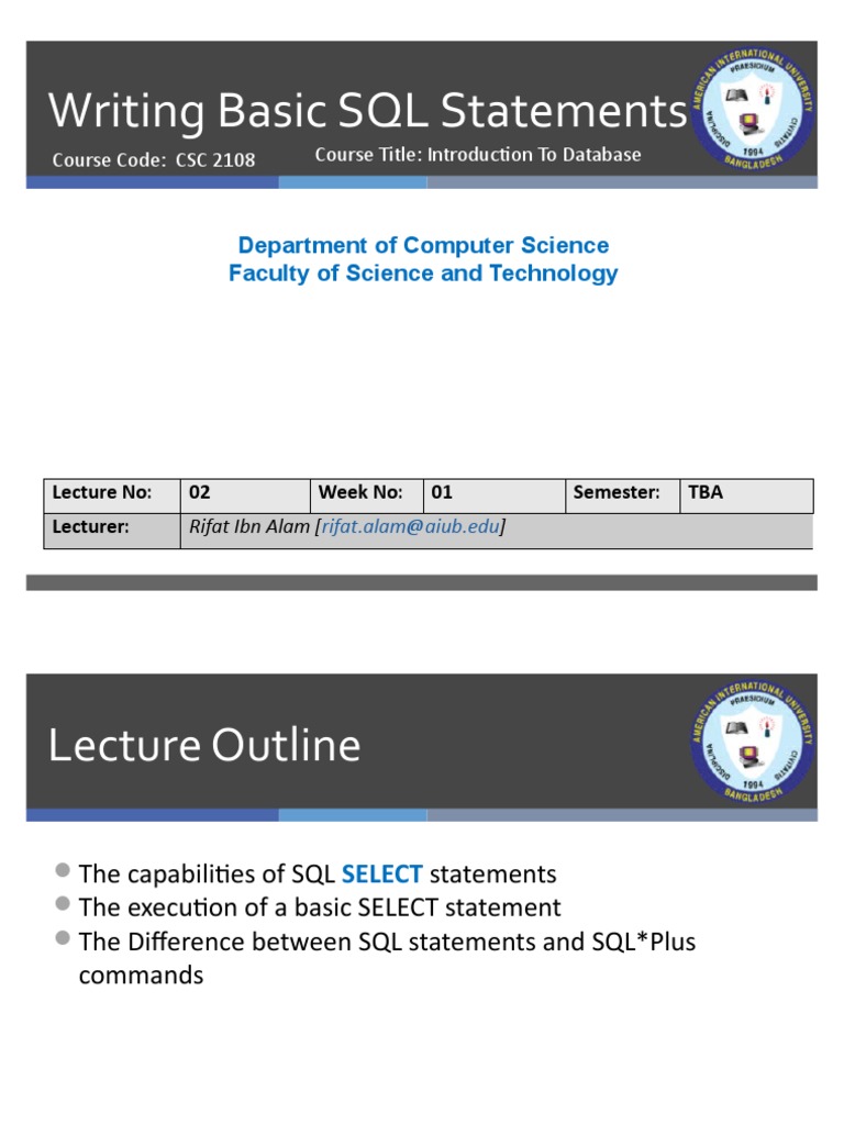 Introduction To SQL: The Capabilities And Execution Of Basic SQL Statements | PDF | Sql | Computing