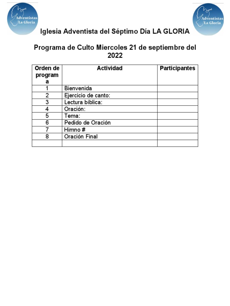 Programa Culto Miercoles de Oracion | PDF