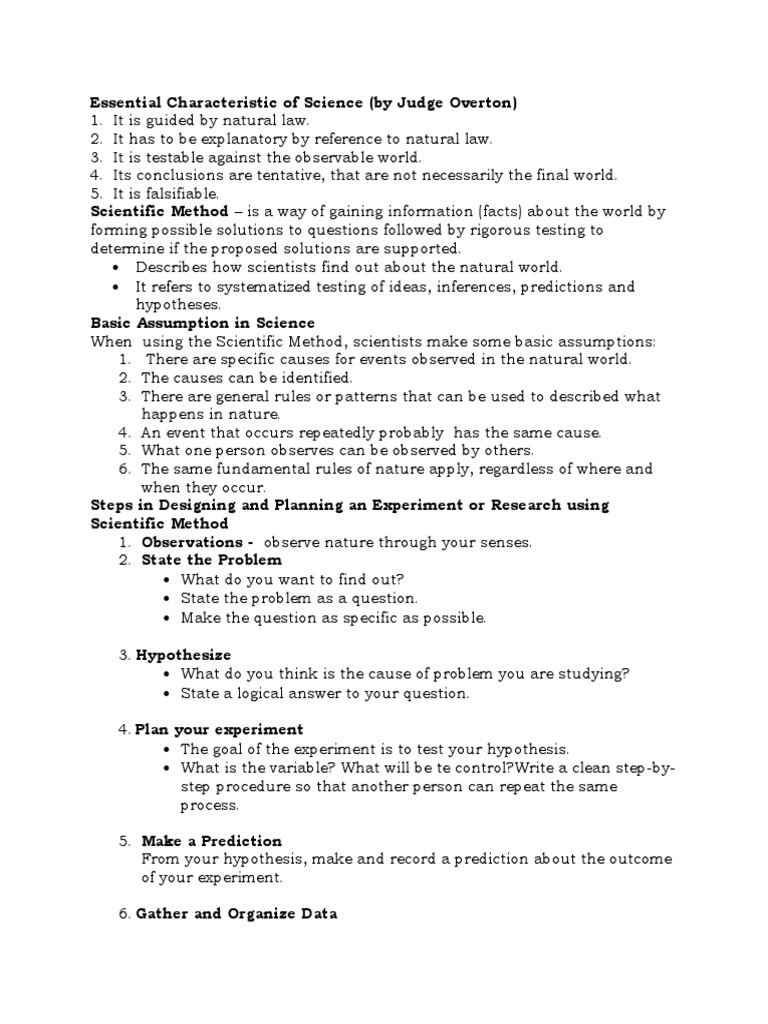 Essential Characteristic of Science | PDF | Hypothesis | Scientific Method