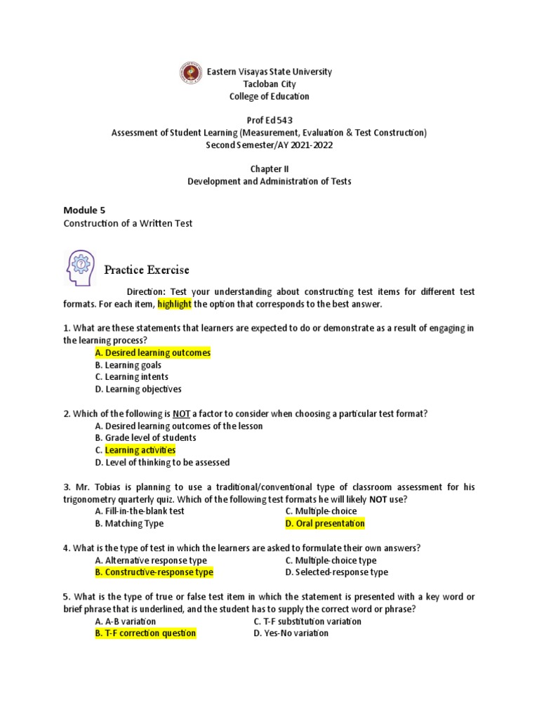 Answered Module 5 | PDF | Educational Assessment | Multiple Choice