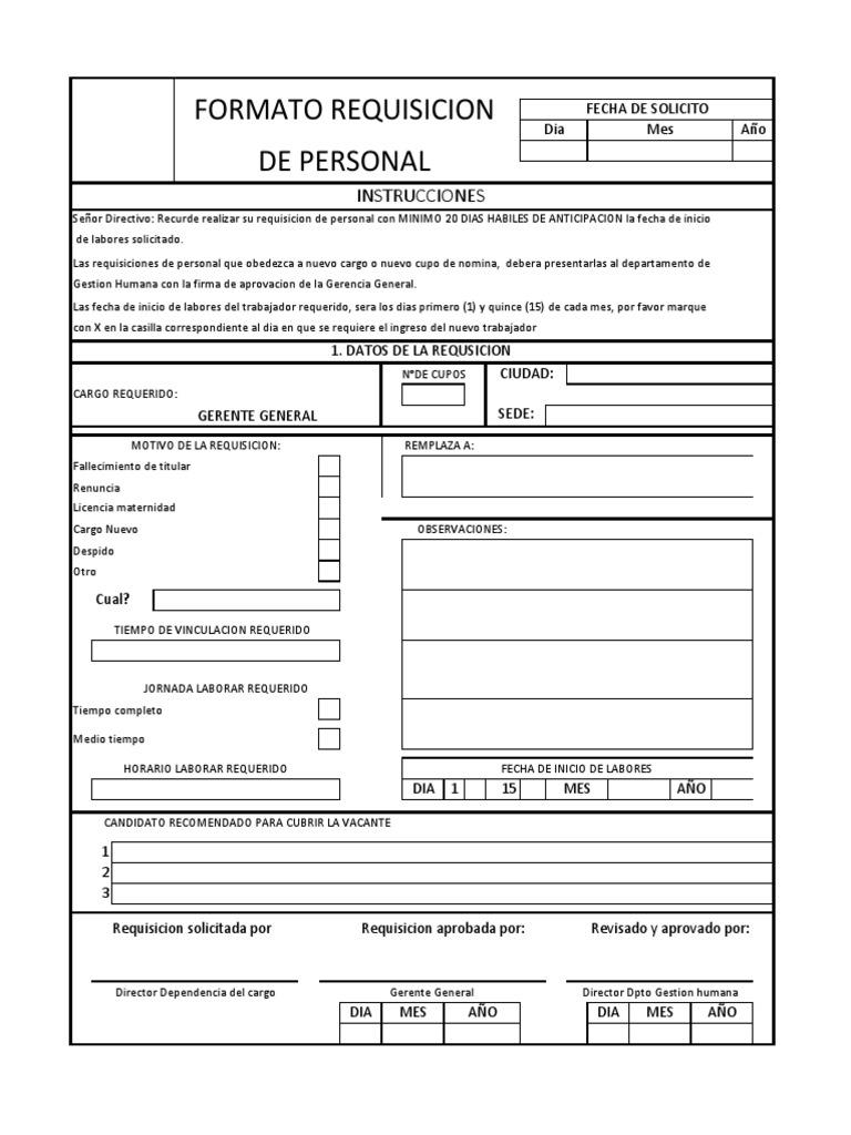 Formulario Requisicion de Personal | PDF