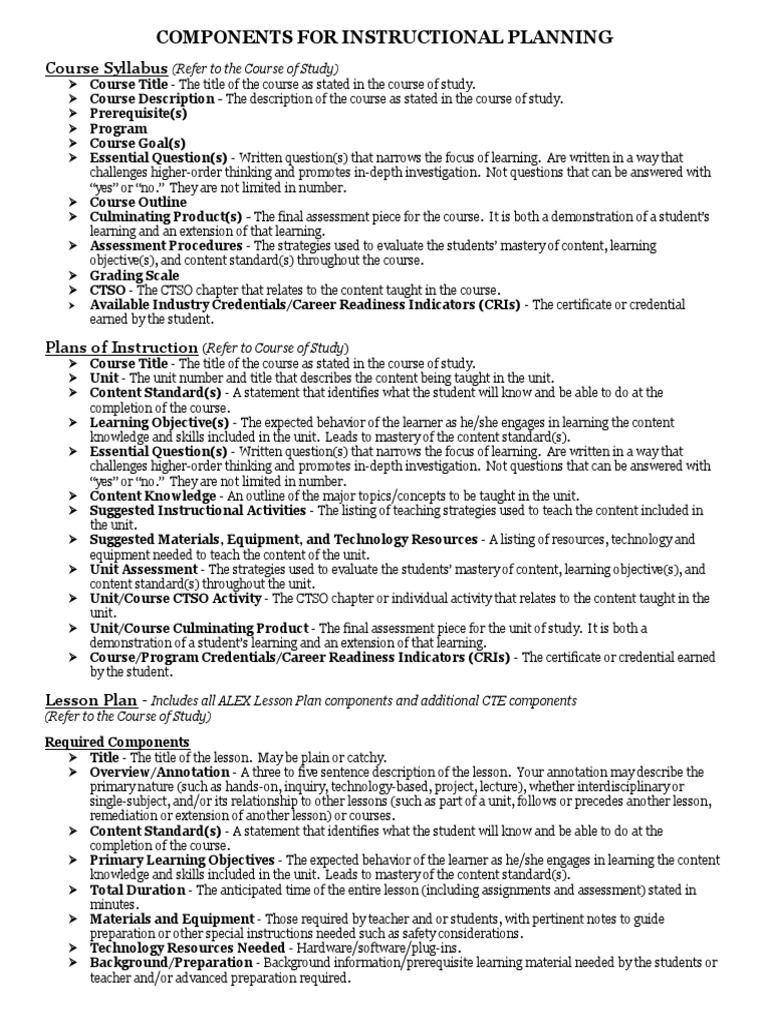 Components Instructional Planning | PDF | Educational Assessment | Learning