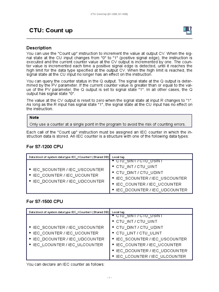 CTU Count up instruction increments counter value | PDF | Information ... CTU Count up instruction increments counter value | PDF | Information ...