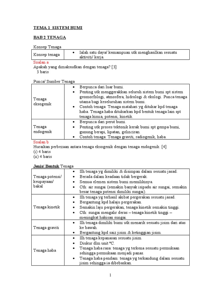Perbezaan Tenaga Bumi dan Sistemnya | PDF