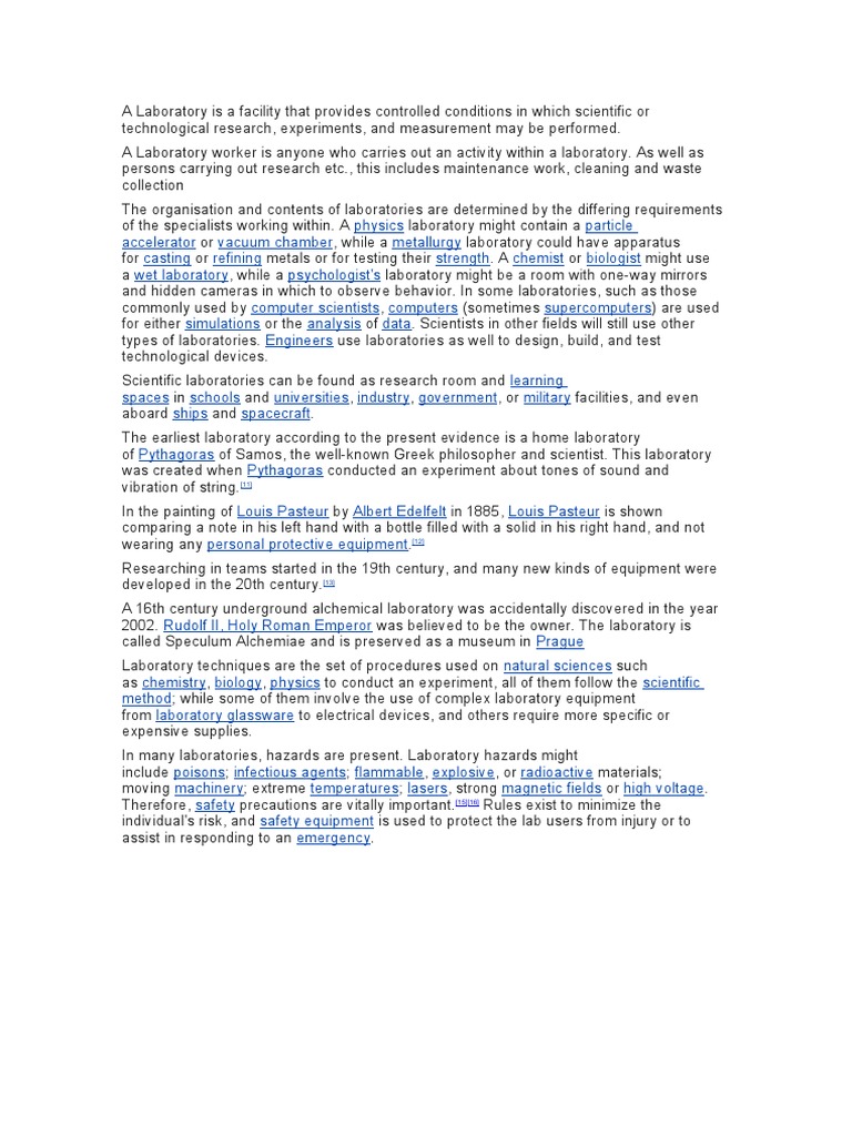 A Laboratory Is A Facility That Provides Controlled Conditions in Which ...