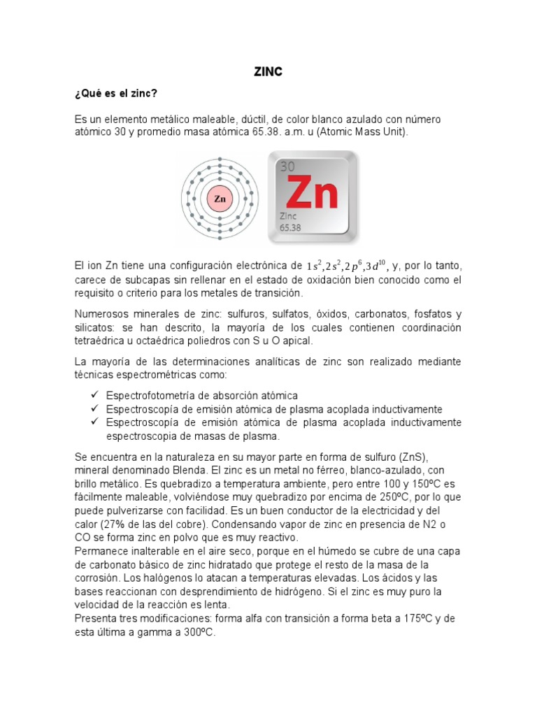 Características químicas y propiedades físicas del zinc | PDF | Zinc ...