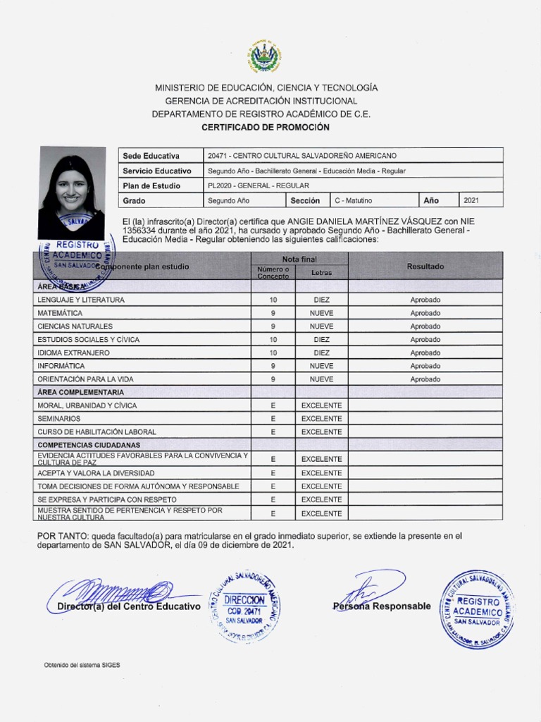 Certificado de Promoción | PDF