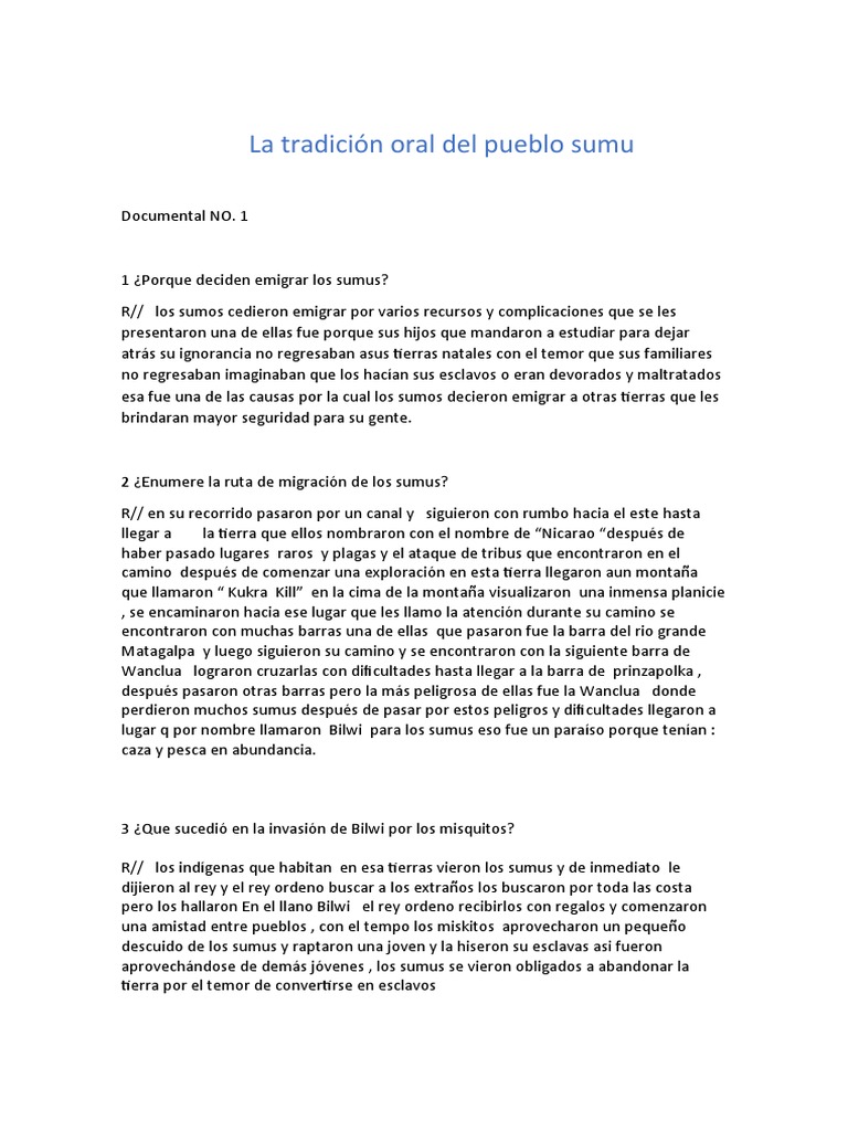 Documento 1 Historia de Honduras Tradicion Oral de Los Sumus | PDF ...