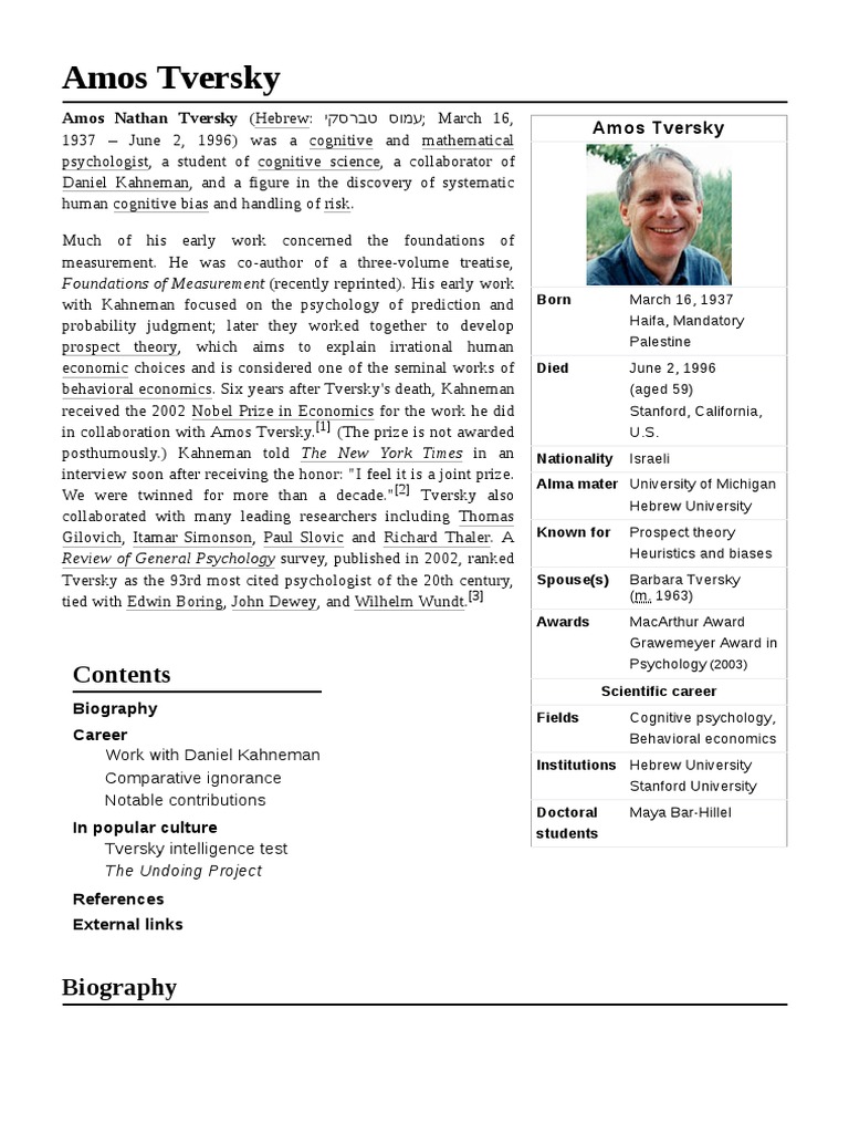 Amos Tversky | PDF | Psychology | Cognitive Science