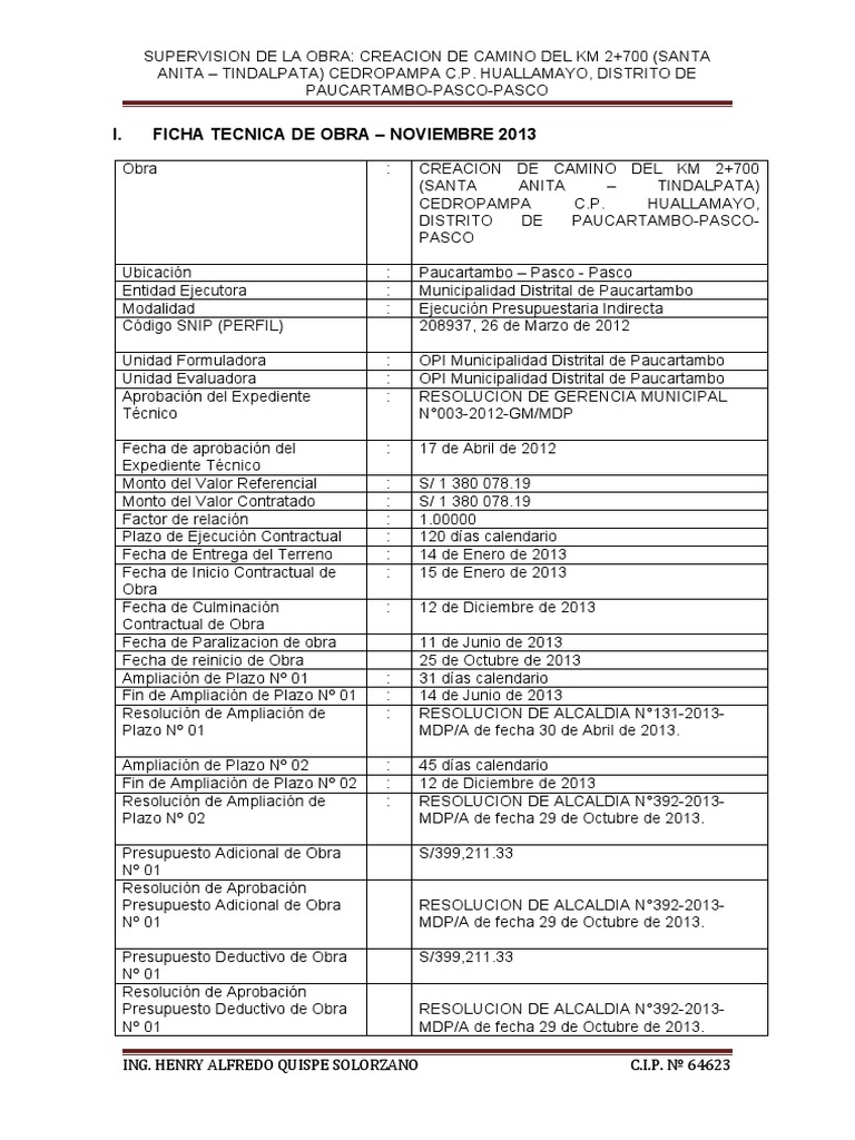 Datos Generales Del Proyecto Paucartambo Noviembre | PDF | Amortización ...
