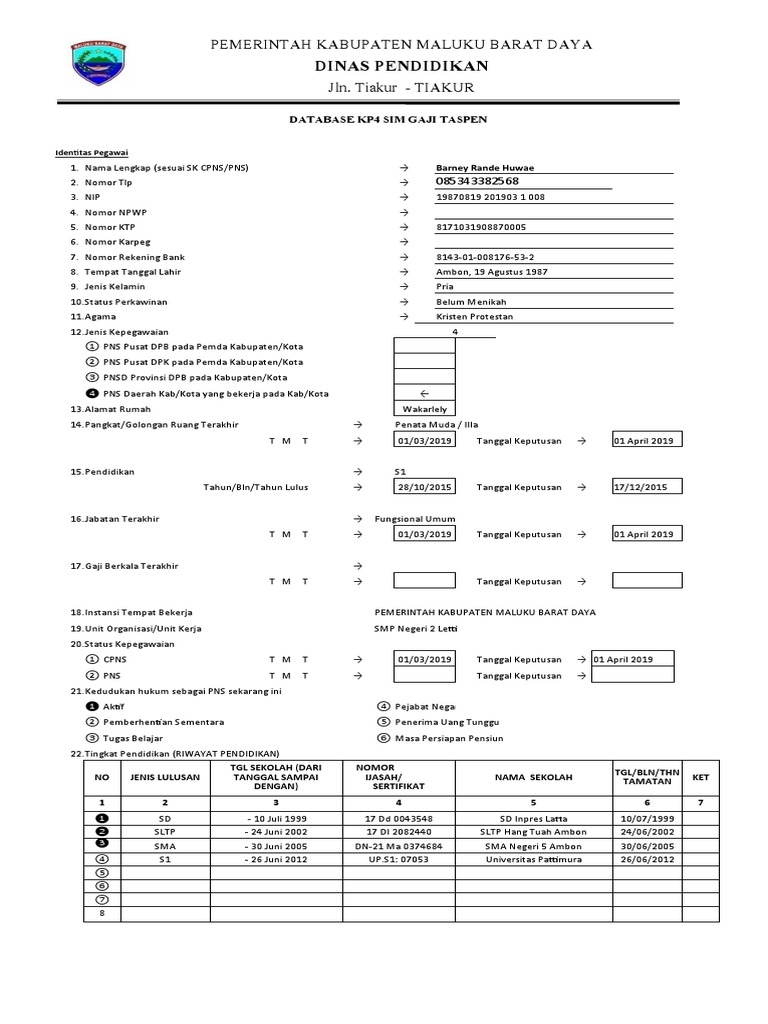DATABASE KP4 SIM GAJI TASPEN KOSONG - SLX - SCR | PDF