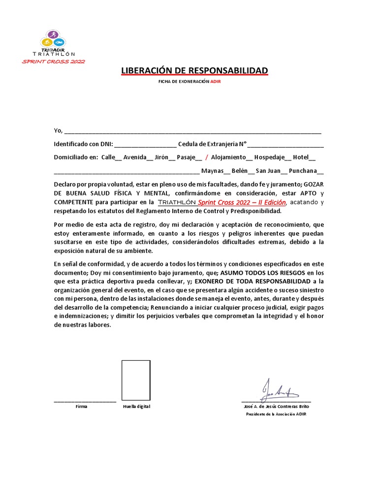 Exoneración de Responsabilidad | PDF