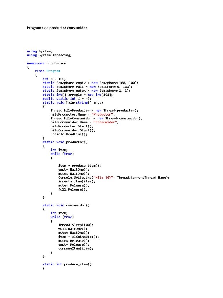 Programa Productor Consumidor | PDF