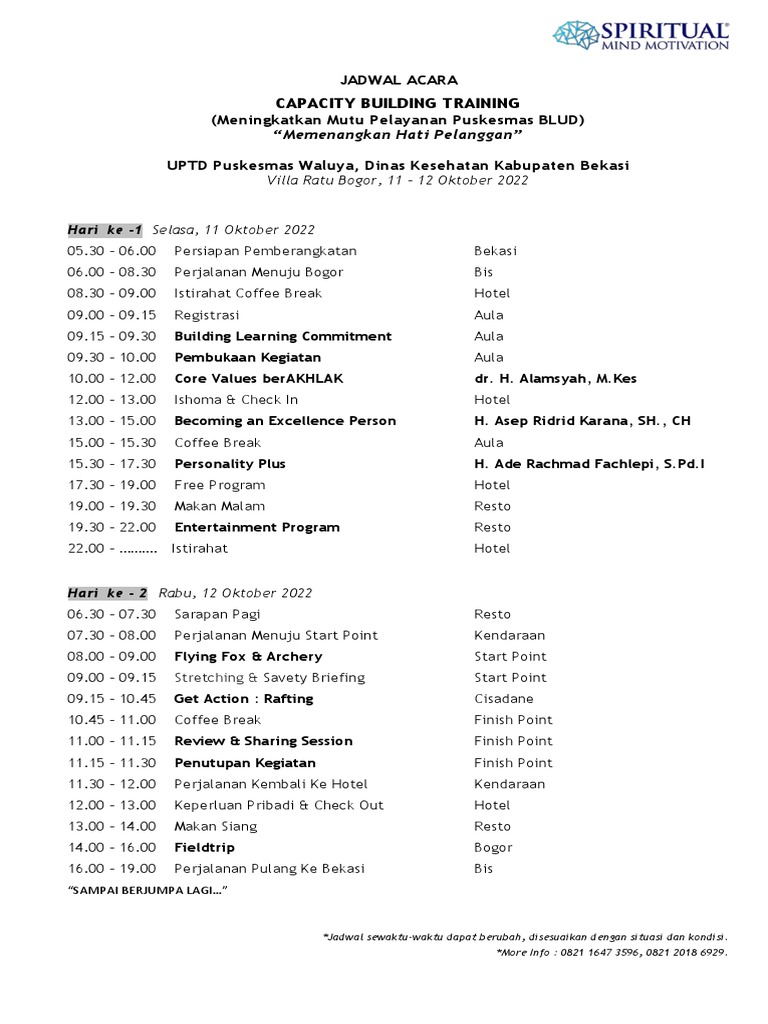 Jadwal Acara (Meningkatkan Mutu Pelayanan Puskesmas BLUD) : Capacity ...
