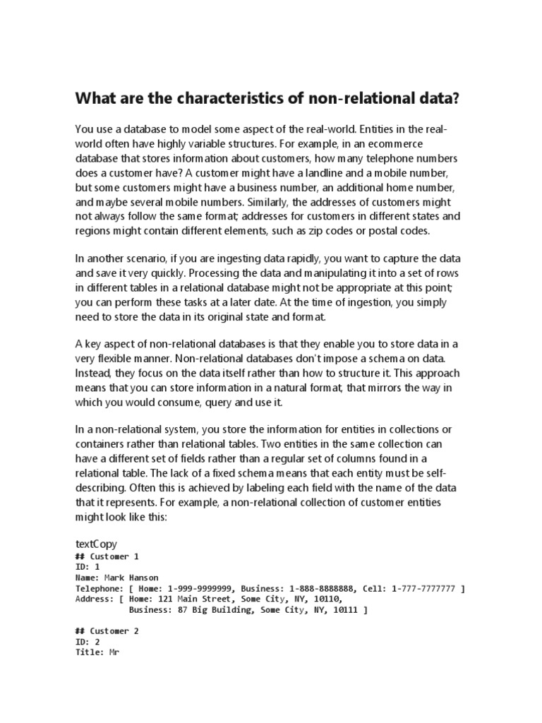 4 - Explore Concepts of Non-Relational Data | PDF | Databases | No Sql