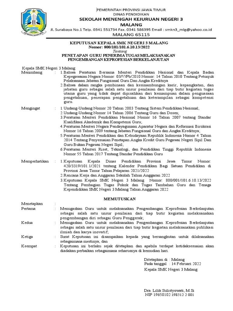 SK Tugas Karya Tulis Ilmiah Dan Lampiran 1 | PDF