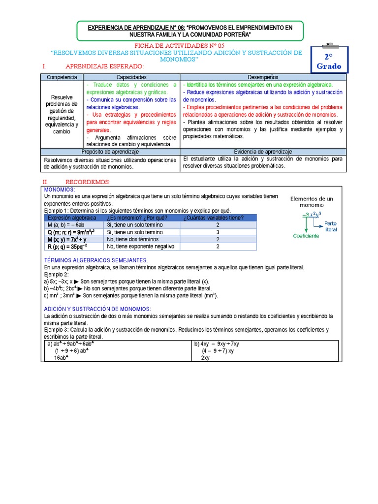 Ficha 5 - 2do - Exp 6 | Descargar gratis PDF | Matemáticas | Álgebra