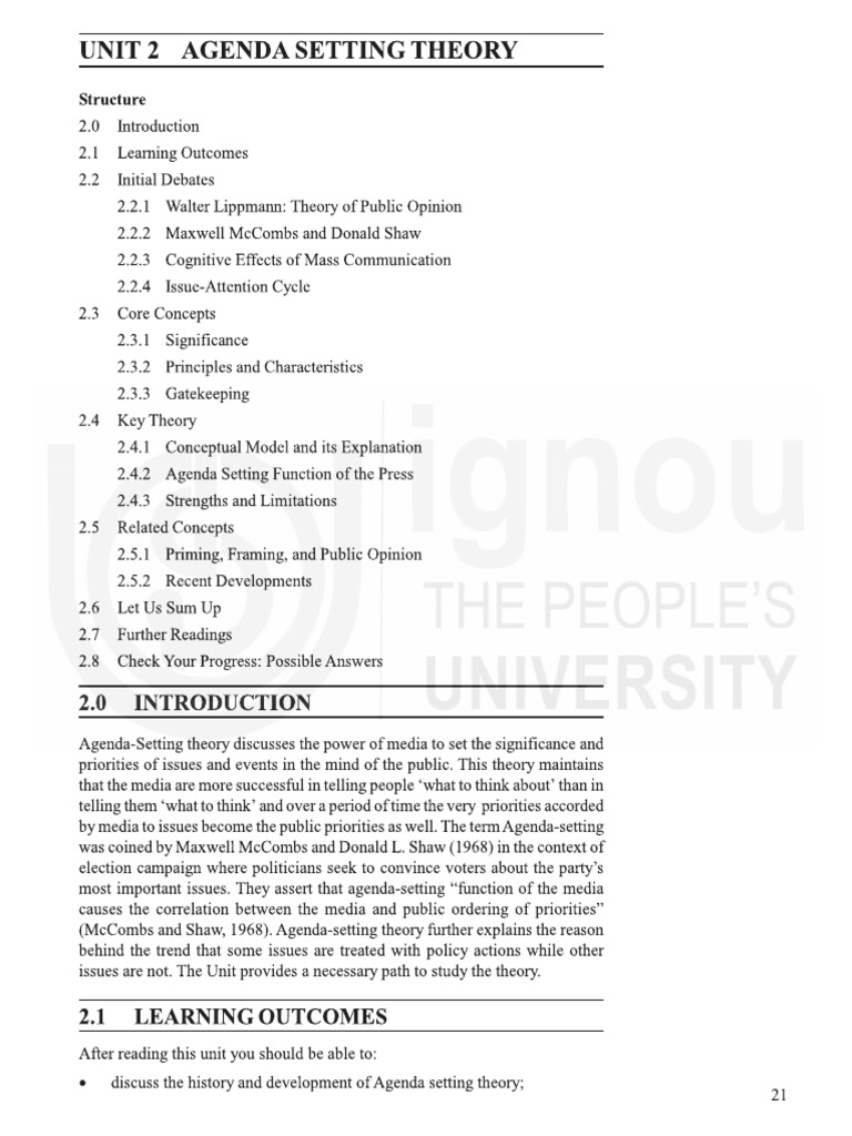 IGNOU Agenda Setting Theory | PDF