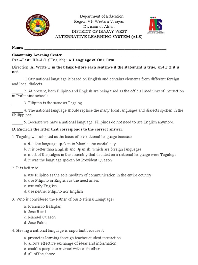 LS1 English A Languange of Our Own | PDF | Tagalog Language | English ...
