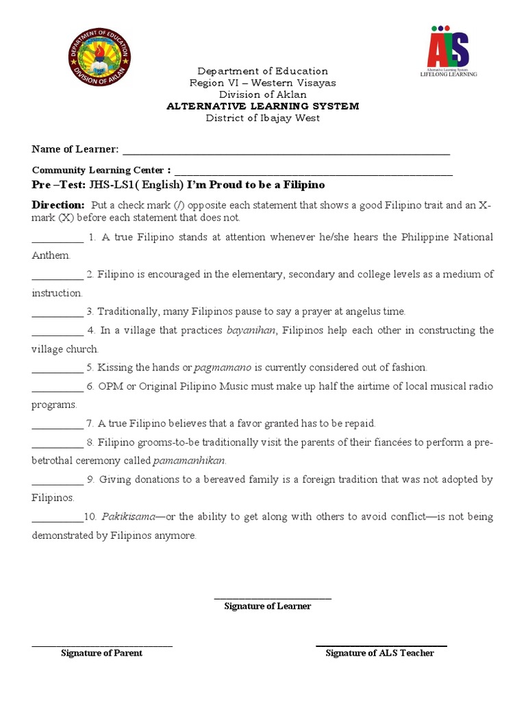 ALS Assessment Tests Reveal Traits of a Proud Filipino | PDF | Philippines