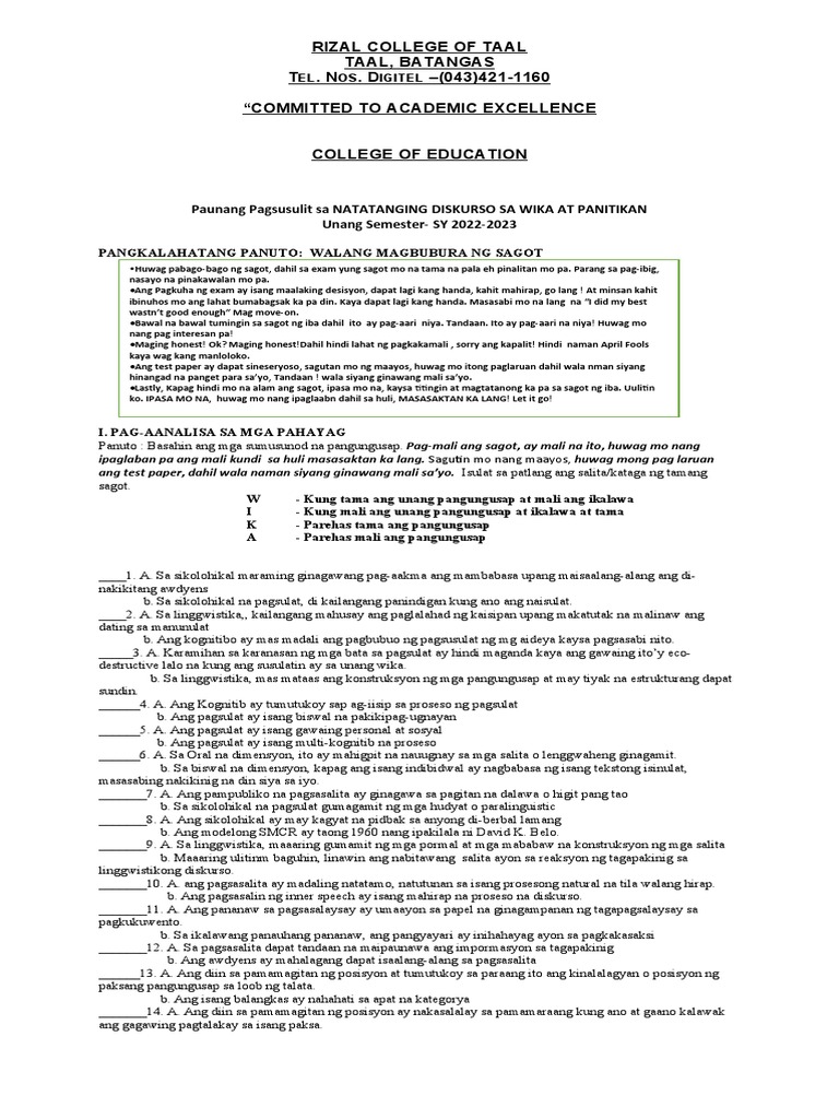 Natatanging Diskurso Sa Wika at Panitikan | PDF