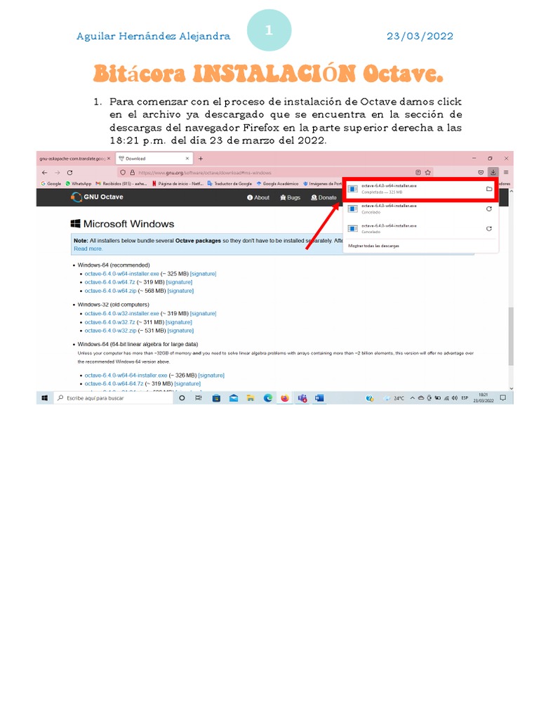Bitácora INSTALACIÓN Octave | PDF | Ventana (informática) | Software