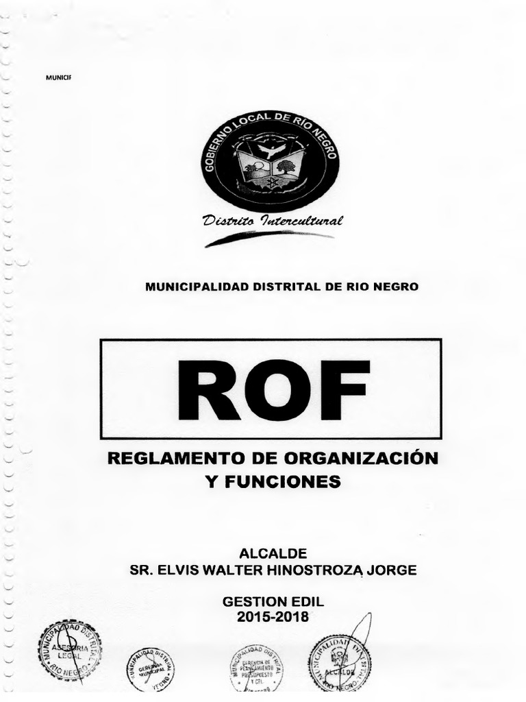 Reglamento de Organización Y Funciones: Alcalde Sr. Elvis Walter Hinostroza Jorge Gestion Edil ...