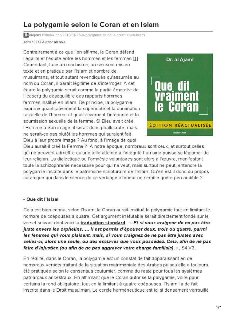 La Polygamie Selon Le Coran Et en Islam | PDF | Polygamie | Coran