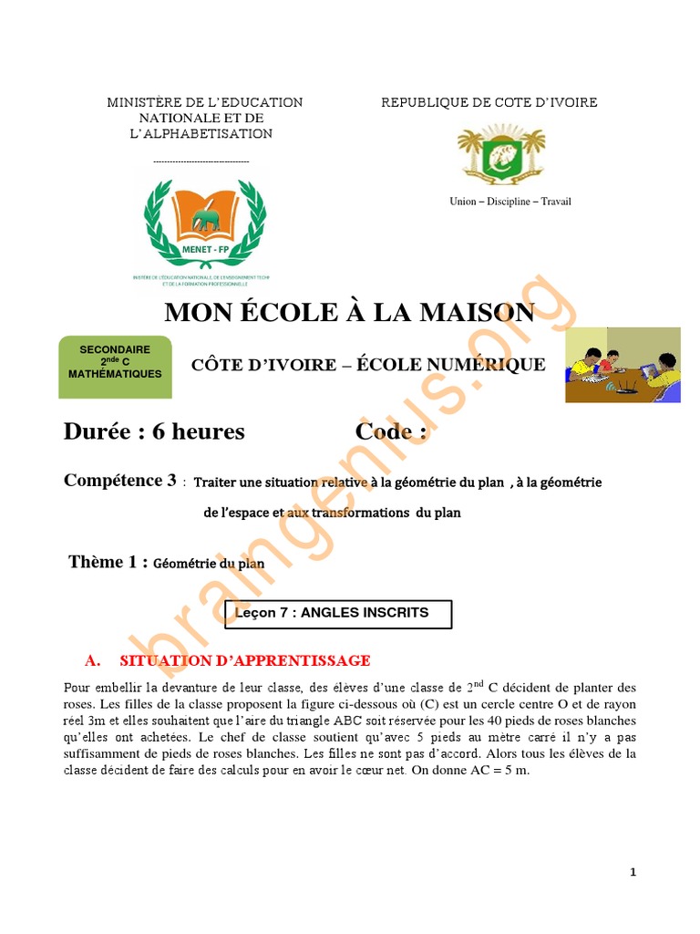 Cours de Maths + Exercices Corrigés - 2ndec - Angles Inscrits | PDF | Triangle | Cercle