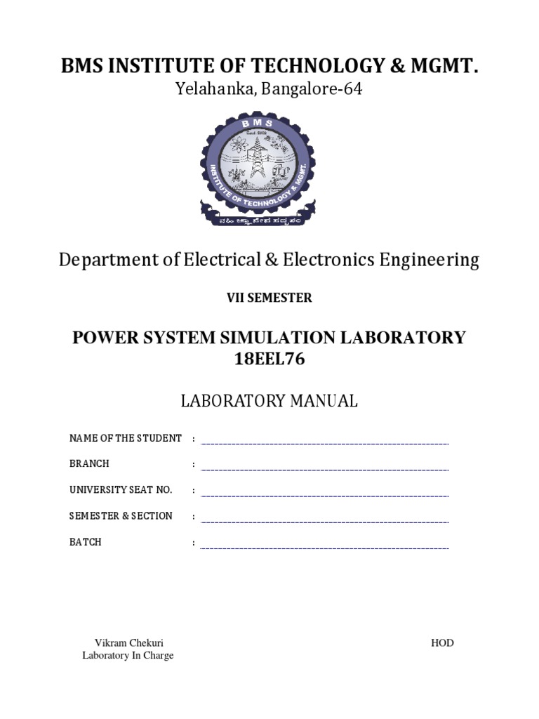 PSS Lab Manual - 18EEL76 | PDF | Engineering | Electrical Engineering