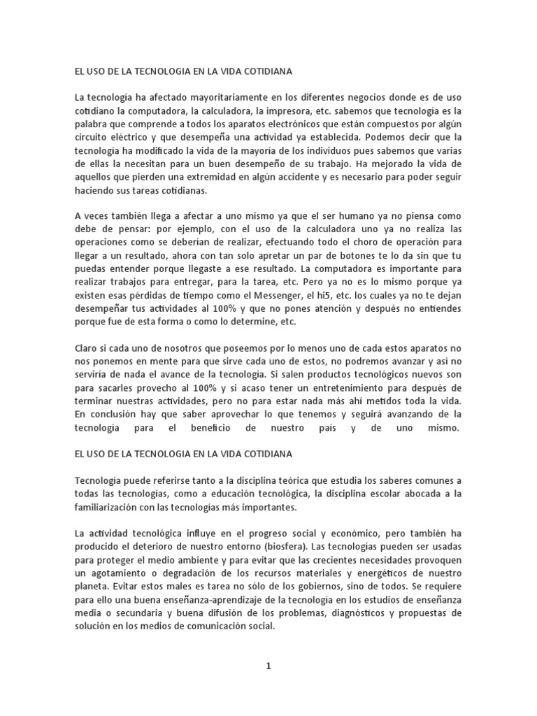 El Uso de La Tecnologia en La Vida Cotidiana | PDF | Energía solar ...