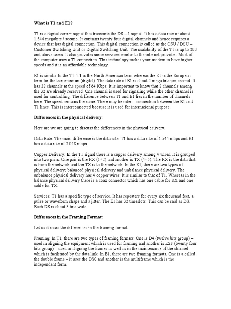 What Is T1 and E1 | PDF | Modem | Internet Service Provider