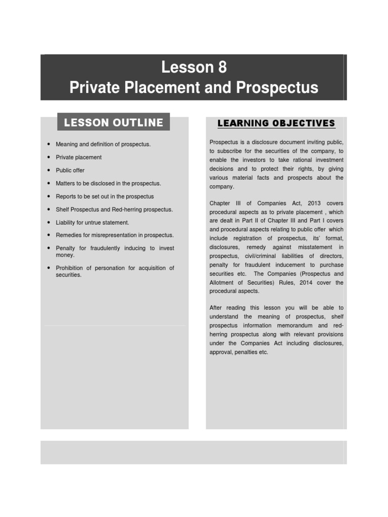 Private Placement & Prospectus | PDF | Prospectus (Finance ...