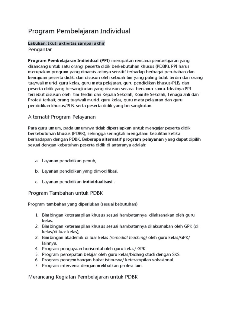 Program Pembelajaran Individual | PDF