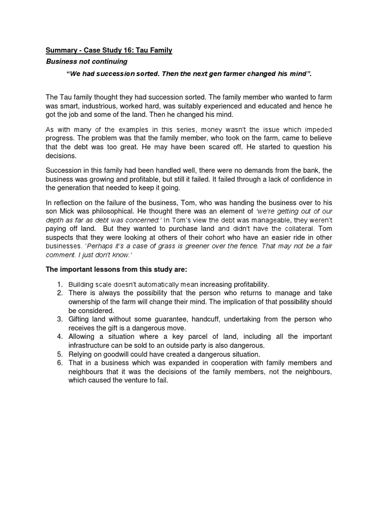Family Case Study Summary | PDF | Career & Growth | Wellness