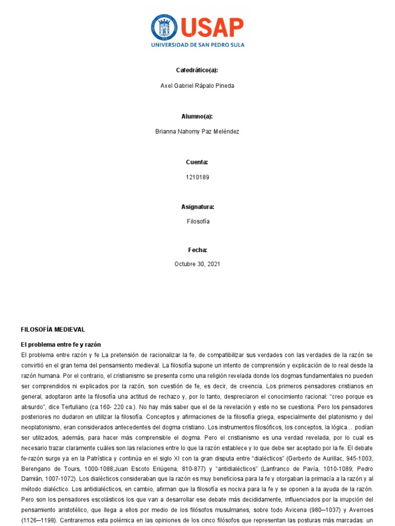 Brianna Paz Filosofia Actividad6 | Descargar gratis PDF | Fe | Razón