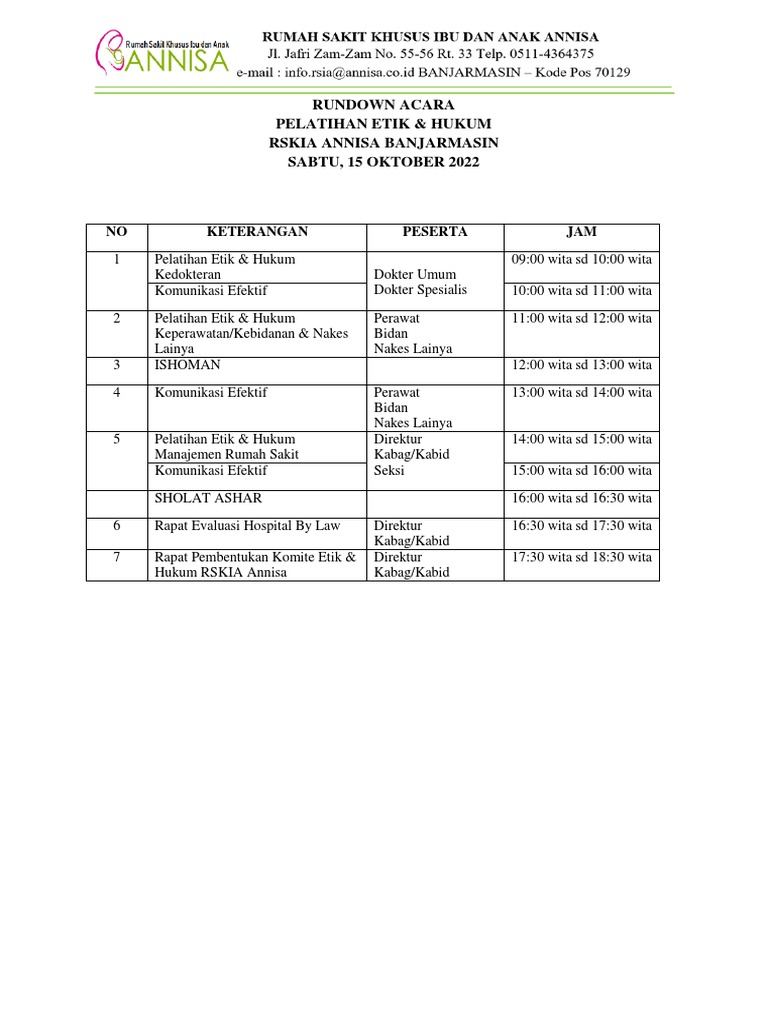 Rundown Acara Pelatihan | PDF