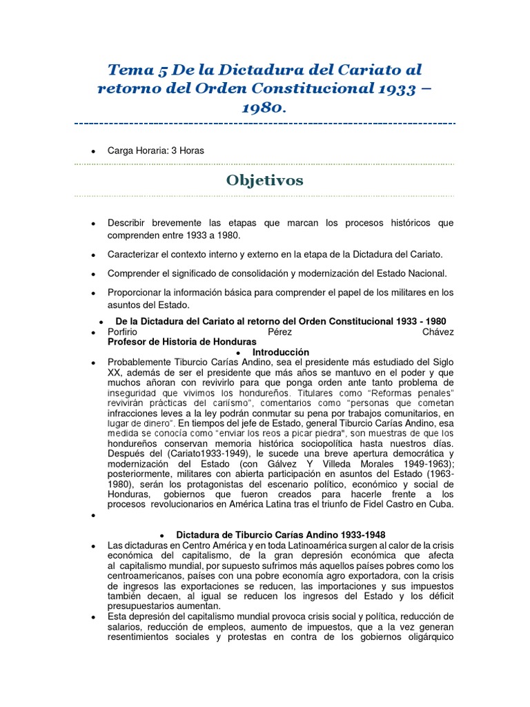 Tema 5 de La Dictadura Del Cariato Al Retorno Del Orden Constitucional ...