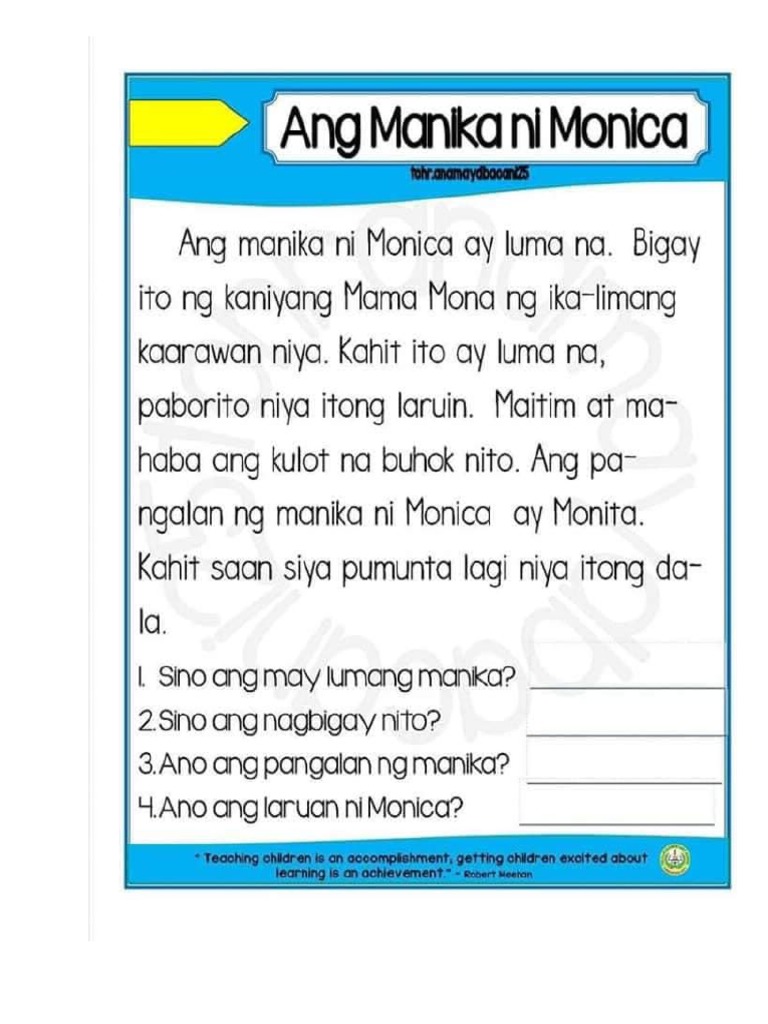 Filipino Reading With Comprehension | PDF