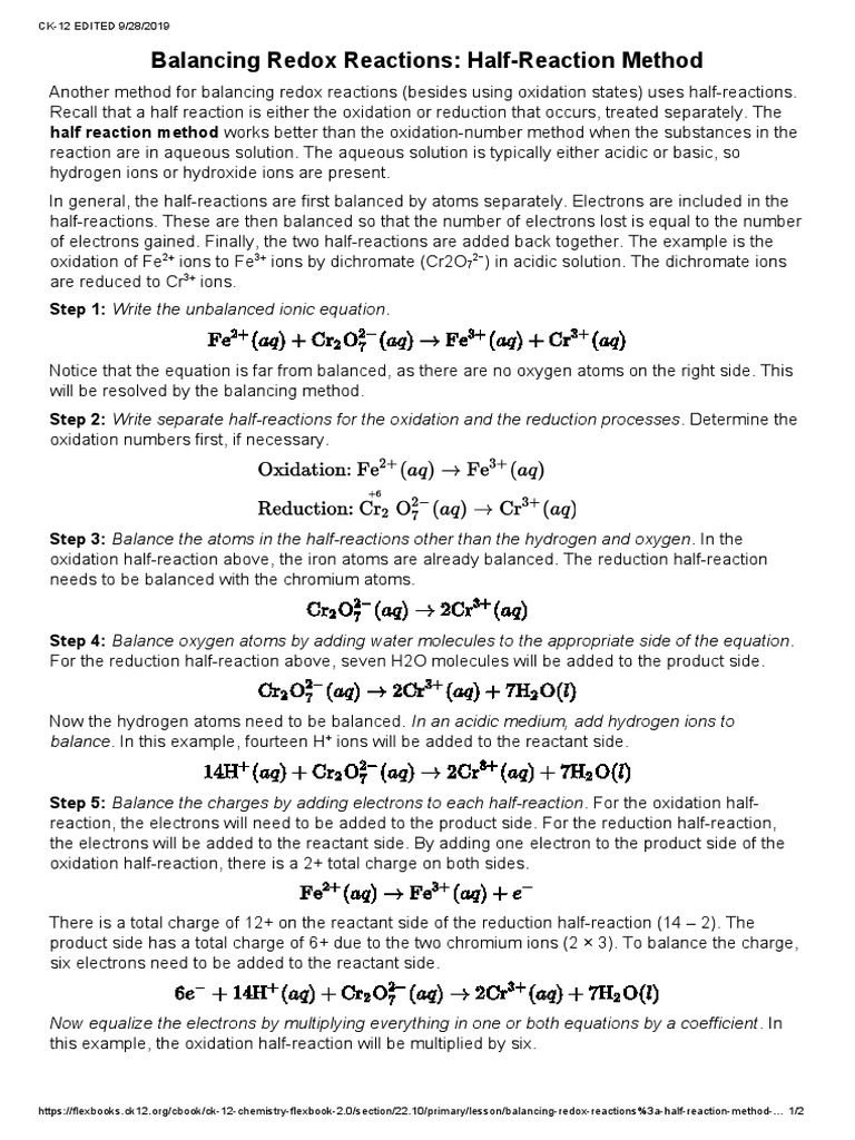 Balancing Redox Reactions - Half-Reaction Method Notes | PDF | Redox ...