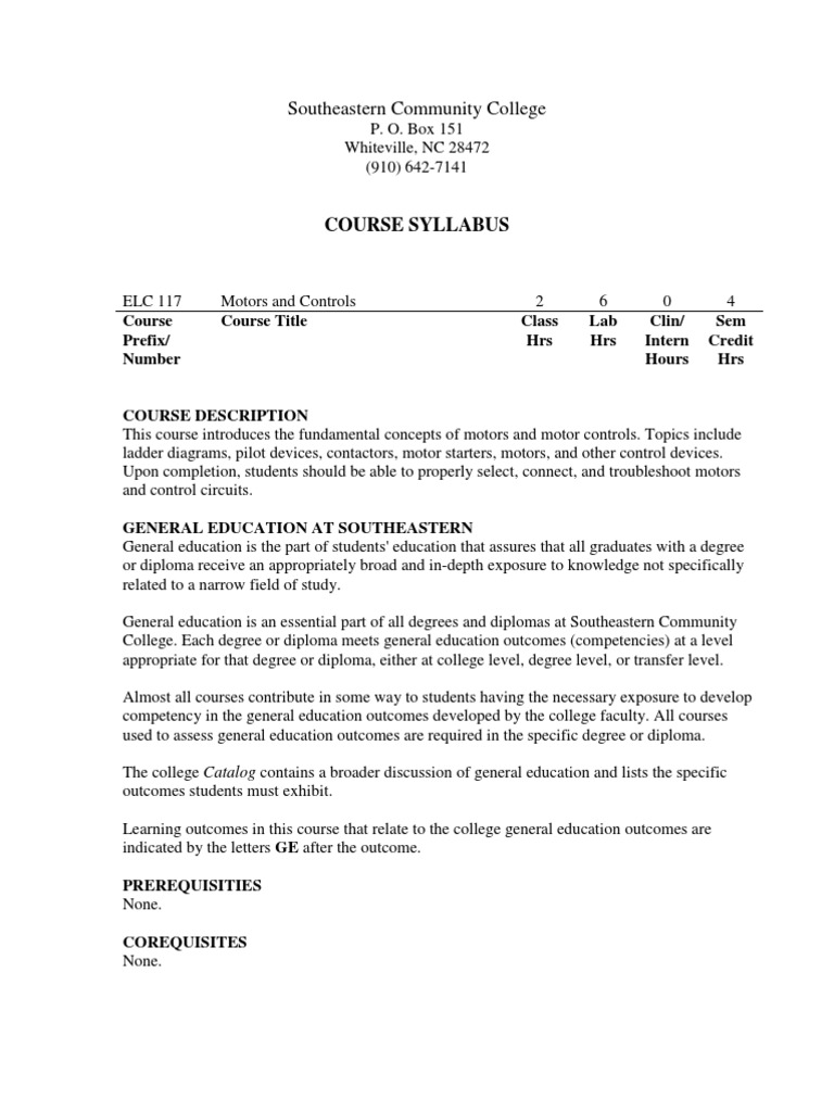 Southeastern Community College: Course Syllabus | PDF | Homework ...