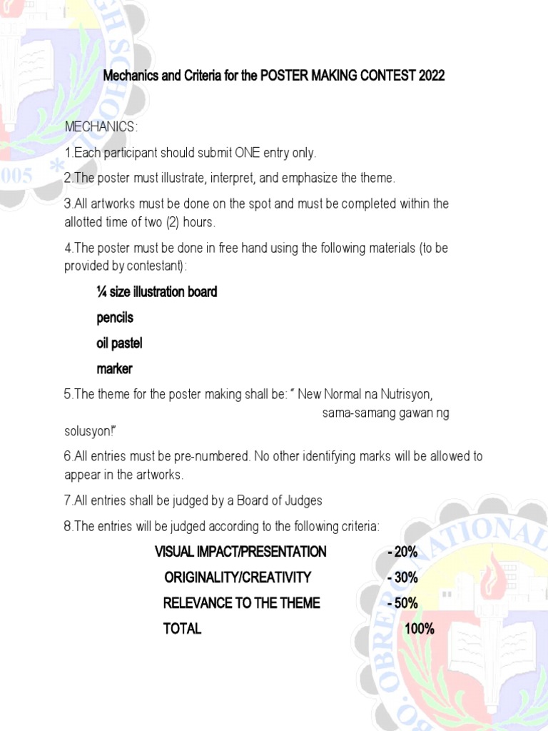 Mechanics and Criteria for the POSTER MAKING CONTEST 2022 | PDF