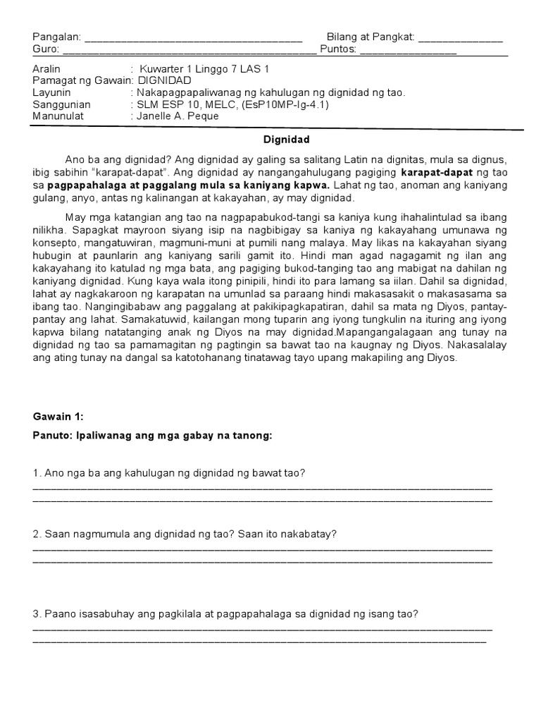 LAS-EsP10 Q1 WEEK7 | PDF