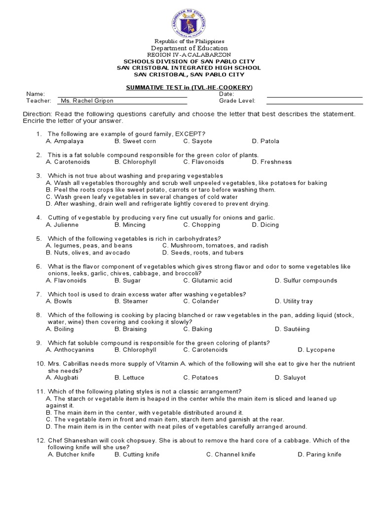 TVL Cookery | PDF | Vegetables | Potato