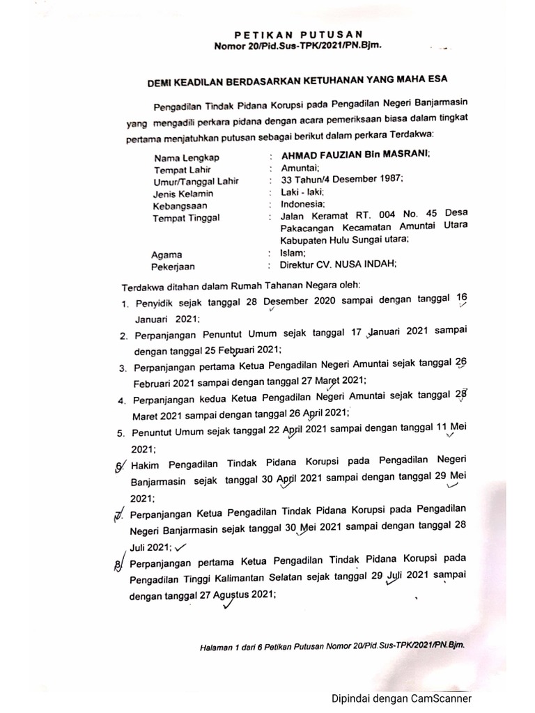 Petikan Putusan PN - Ahmad Fauzian | PDF