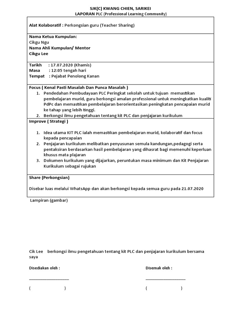 Contoh Laporan PLC 2021 | PDF